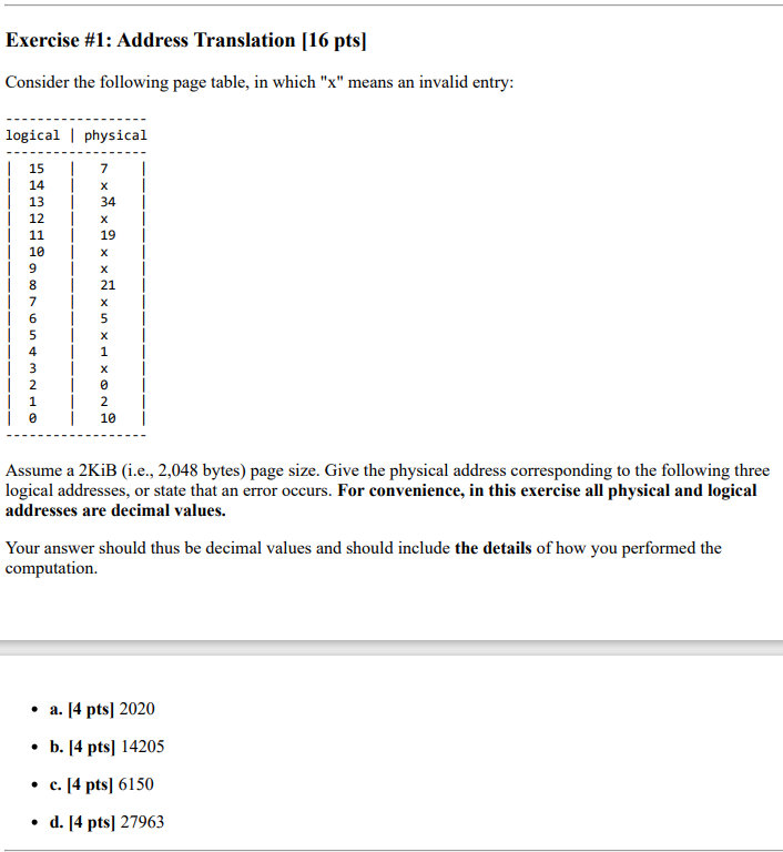Solved Consider the following page table, in which "x" means | Chegg.com