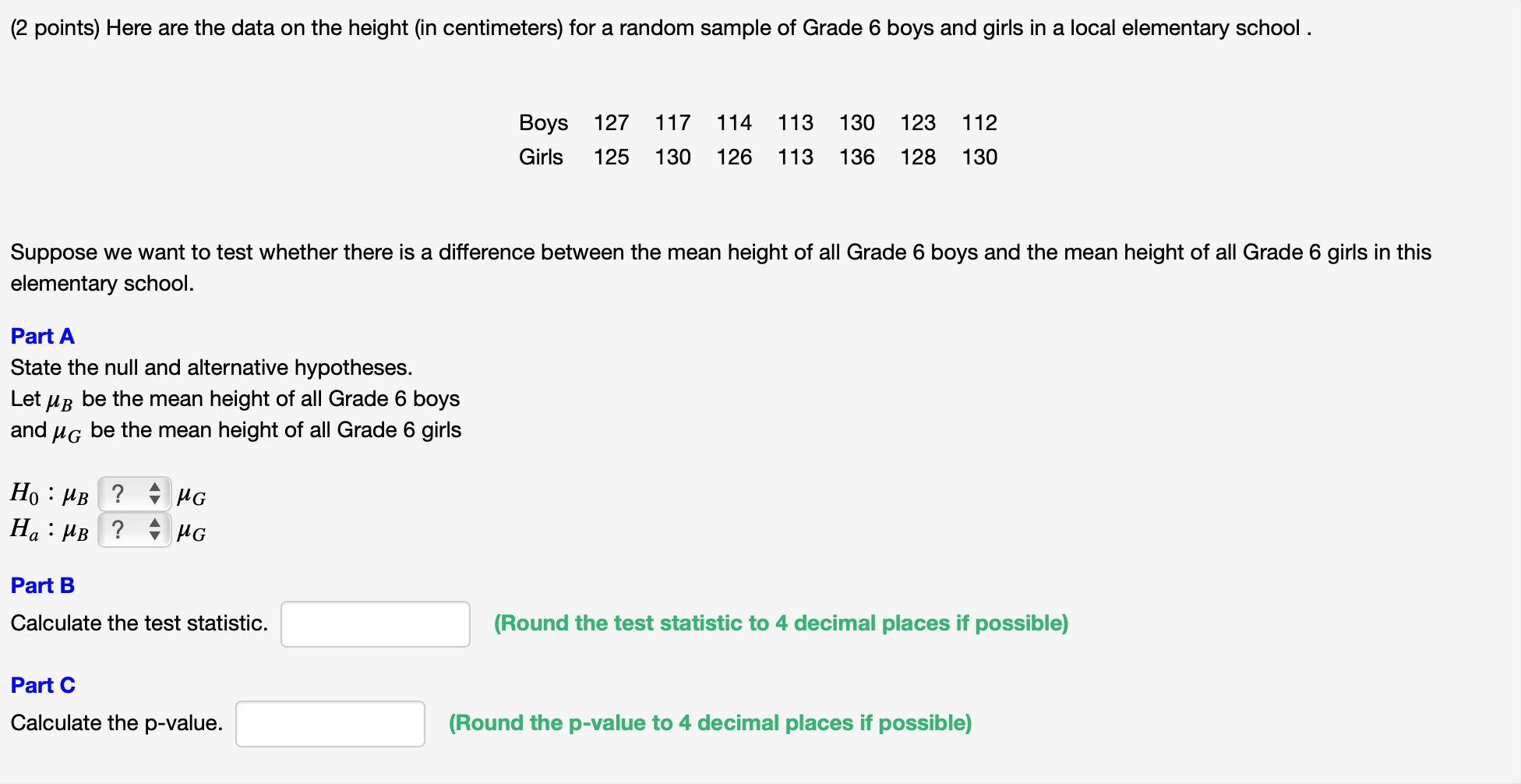 Solved (2 points) Here are the data on the height (in | Chegg.com