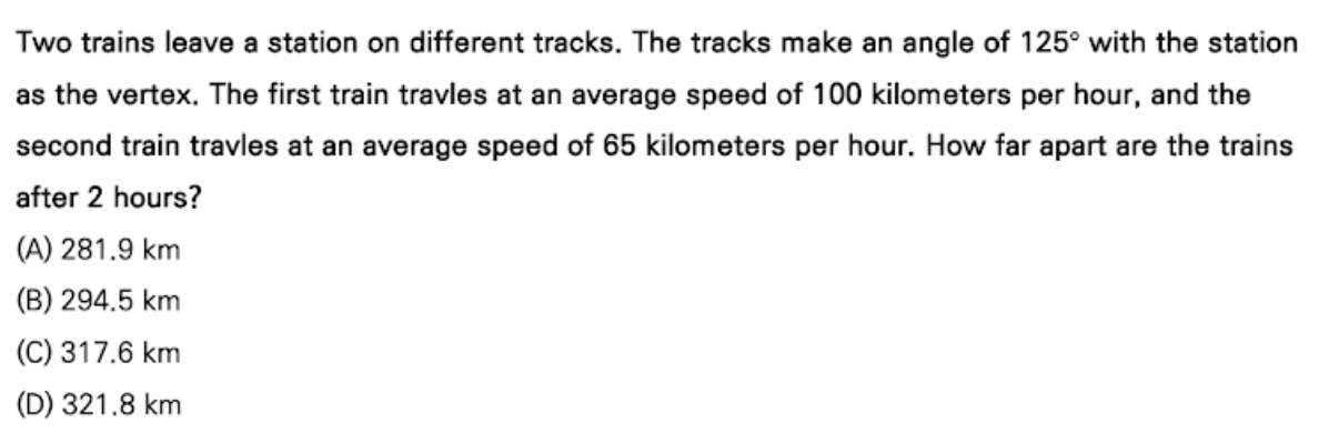 Solved Two trains leave a station on different tracks. The | Chegg.com