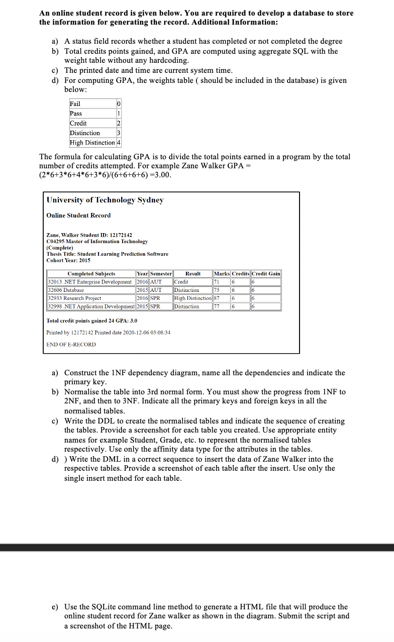 Solved An online student record is given below. You are | Chegg.com