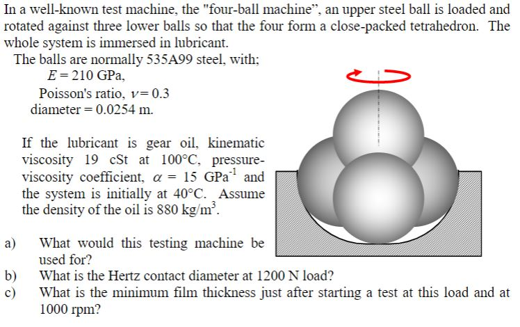 In a well-known test machine, the "four-ball machine, | Chegg.com
