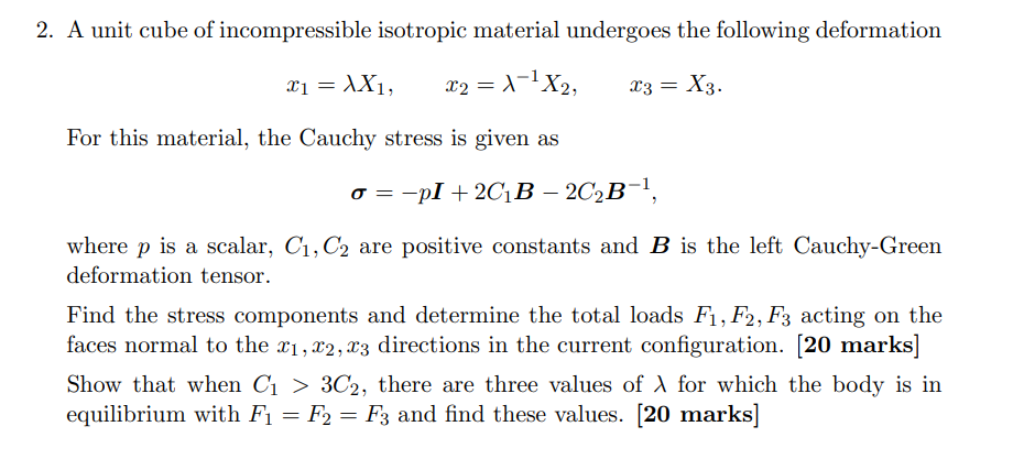 Solved 2. A unit cube of incompressible isotropic material | Chegg.com