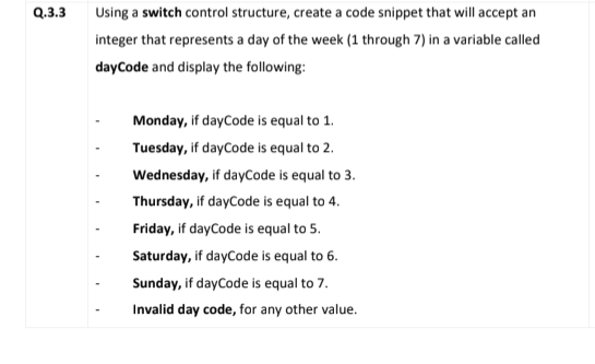 Solved Q.3.3 Using a switch control structure, create a code | Chegg.com