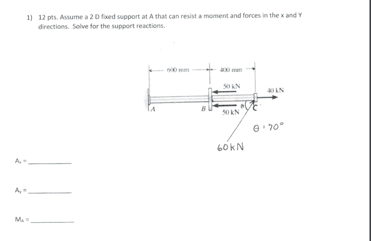 Solved 1) 12 pts. Assume a 2D fixed support at A that can | Chegg.com