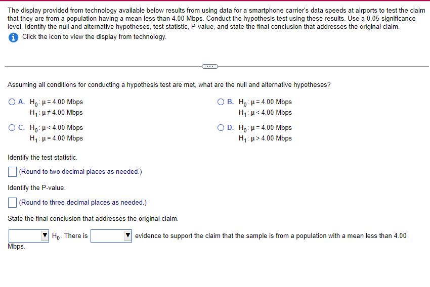 Solved First drop down options are: Fail to reject or | Chegg.com