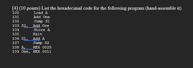 Solved [4] (10 points) List the hexadecimal code for the | Chegg.com