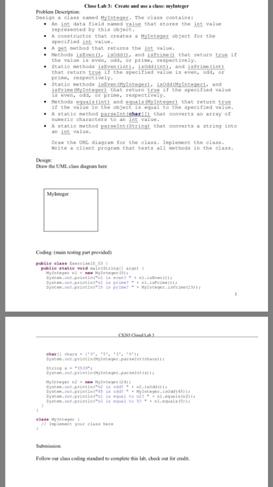 Solved Close Lab 3 Create And Use A Class Myinteger 9410
