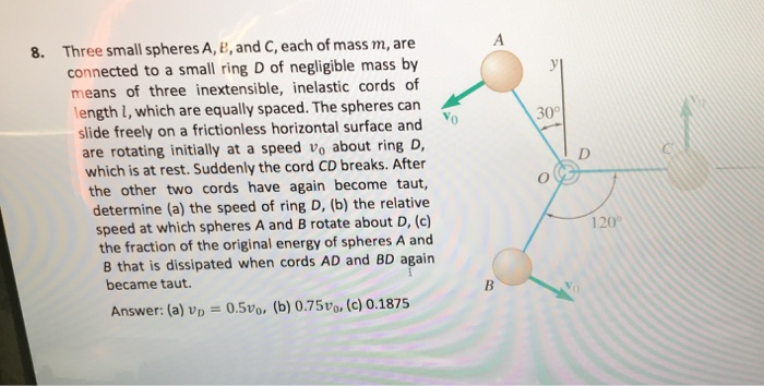 Solved Three small spheres A, B, and C, each of mass m, are | Chegg.com