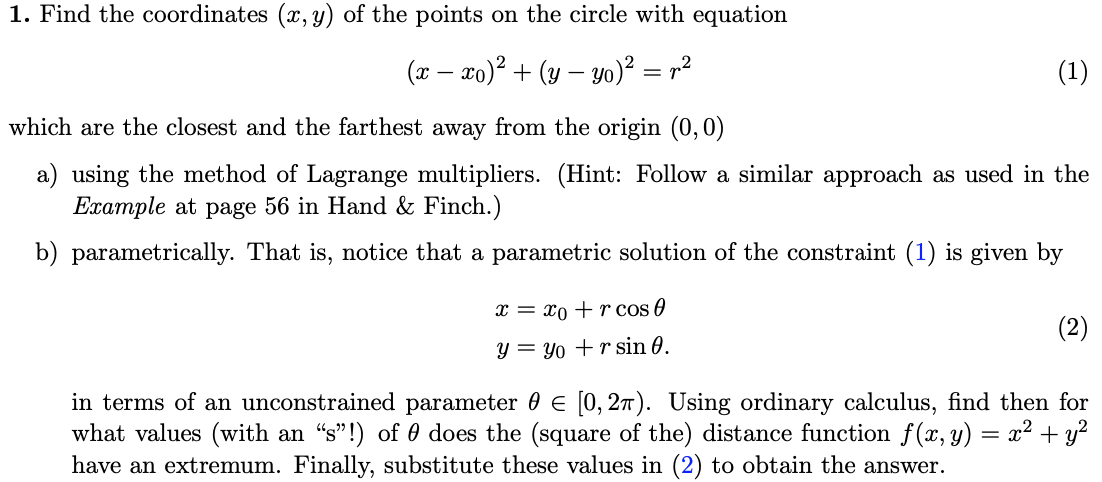 Solved 1. Find the coordinates (x, y) of the points on the | Chegg.com