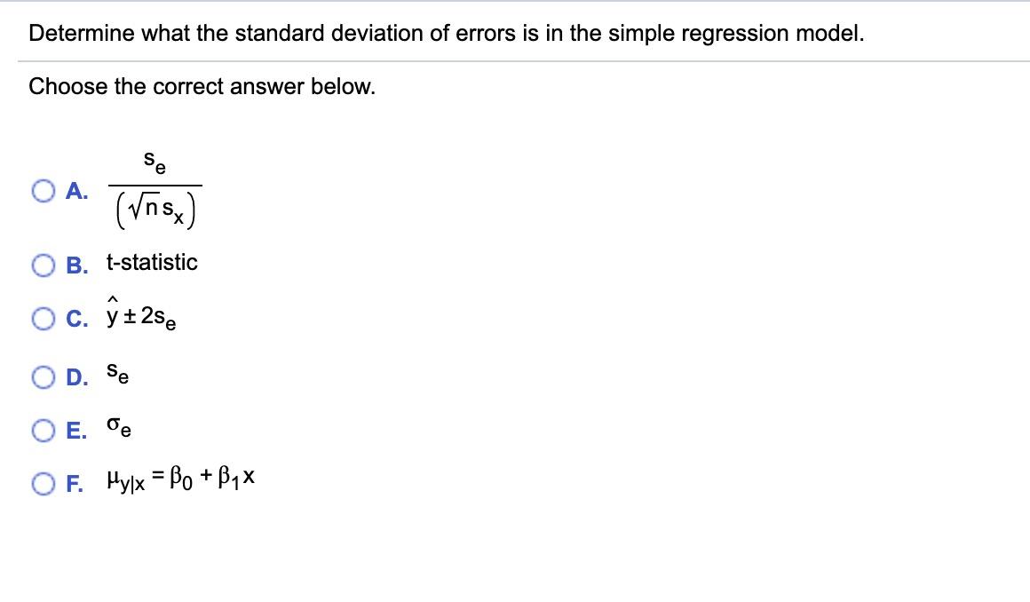 Solved Determine what the standard deviation of errors is in | Chegg.com