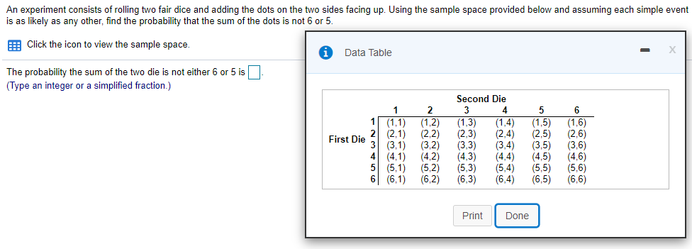 Solved An experiment consists of rolling two fair dice and | Chegg.com