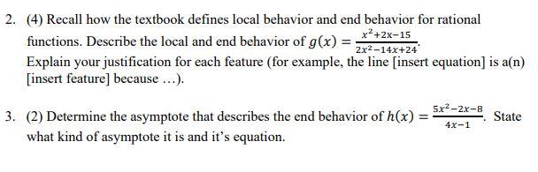 Solved 2. (4) Recall how the textbook defines local behavior | Chegg.com