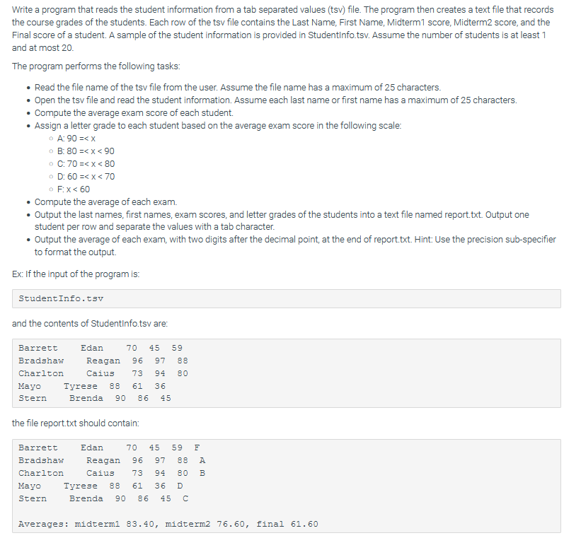 Solved Write a program that reads the student information | Chegg.com