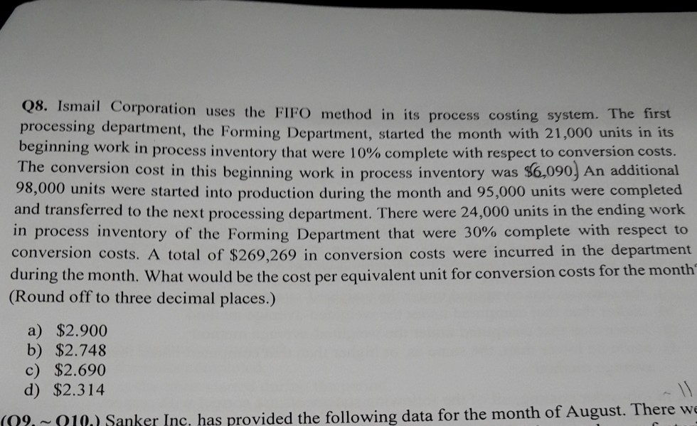 Solved Q8. Ismail Corporation uses the FIFO method in its | Chegg.com