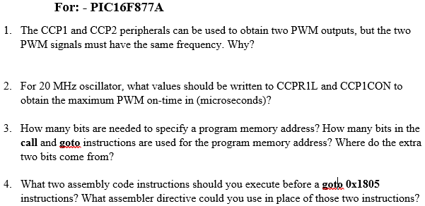 Solved 1. The CCP1 and CCP2 peripherals can be used to | Chegg.com