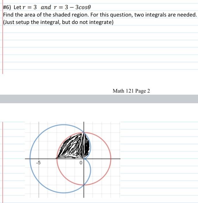 Solved \#6) Let r=3 and r=3−3cosθ Find the area of the | Chegg.com