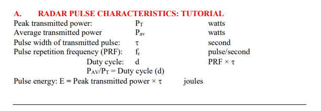 Solved Pav τ A. RADAR PULSE CHARACTERISTICS: TUTORIAL Peak | Chegg.com