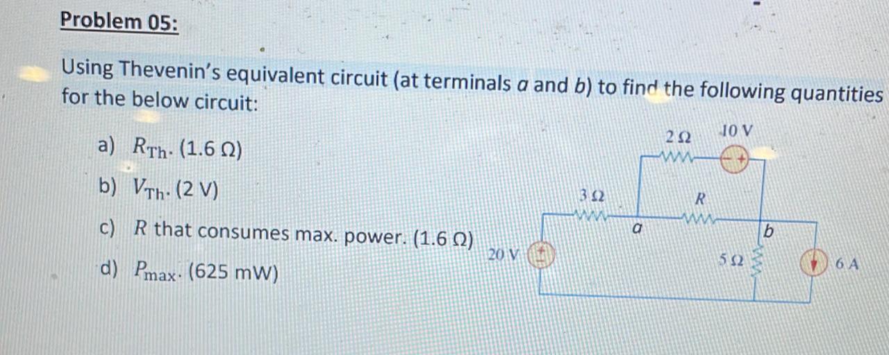 Solved Using Thevenin's equivalent circuit (at terminals a | Chegg.com
