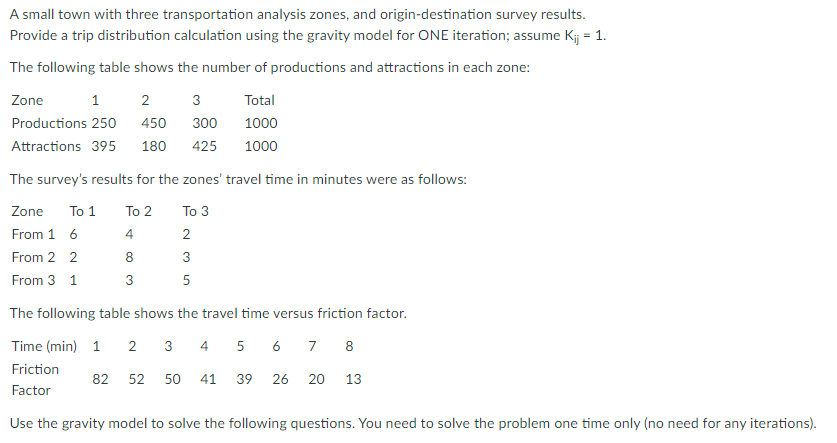 Solved A small town with three transportation analysis | Chegg.com