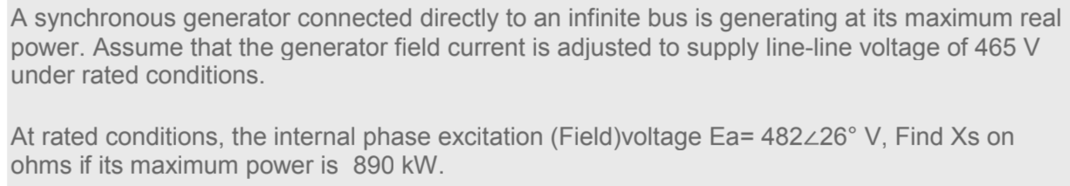 Solved A Synchronous Generator Connected Directly To An I