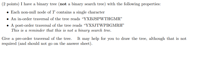 Solved (2 points) I have a binary tree (not a binary search | Chegg.com