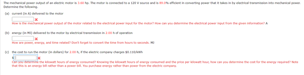 Solved The mechanical power output of an electric motor is | Chegg.com