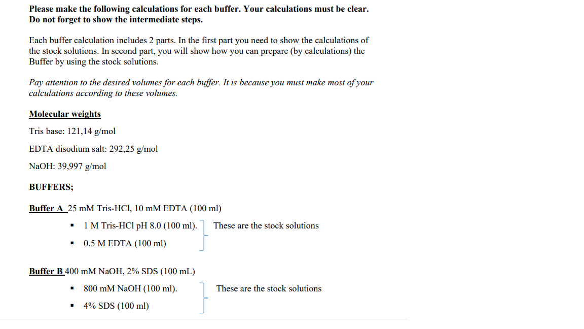 Solved )1) Calculate the required gram of Tris-Hcl to | Chegg.com
