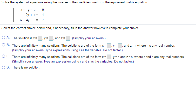 Solved Solve the system of equations using the inverse of | Chegg.com