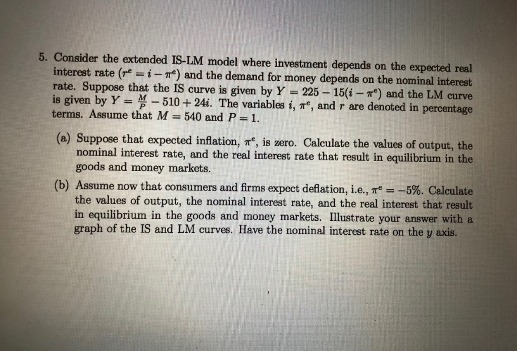 5. Consider the extended IS-LM model where investment | Chegg.com