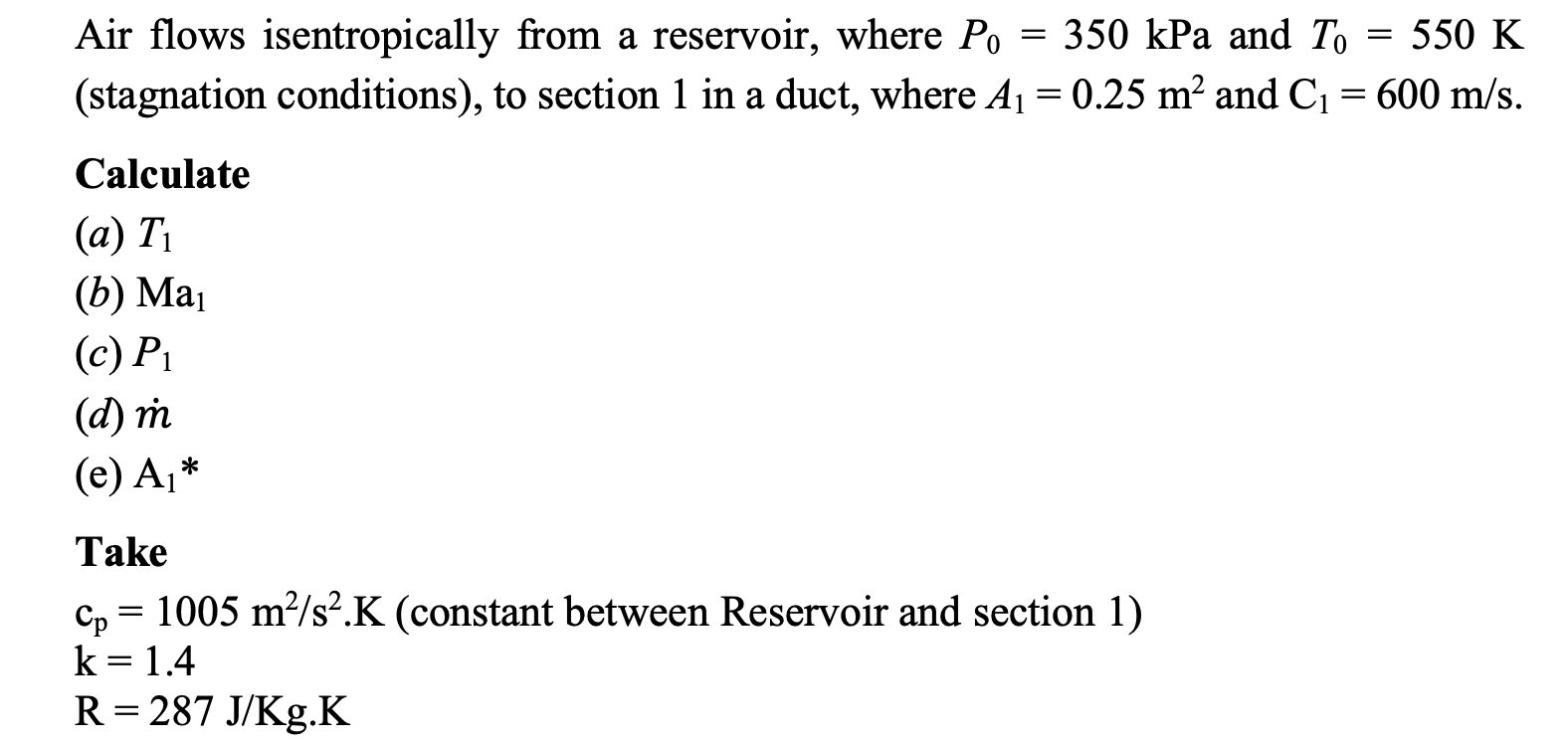 Solved Air flows isentropically from a reservoir, where P0 = | Chegg.com