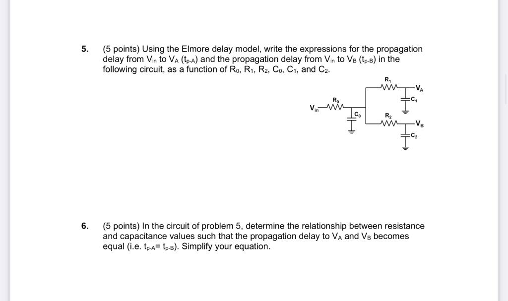 Solved 5. (5 points) Using the Elmore delay model, write the | Chegg.com