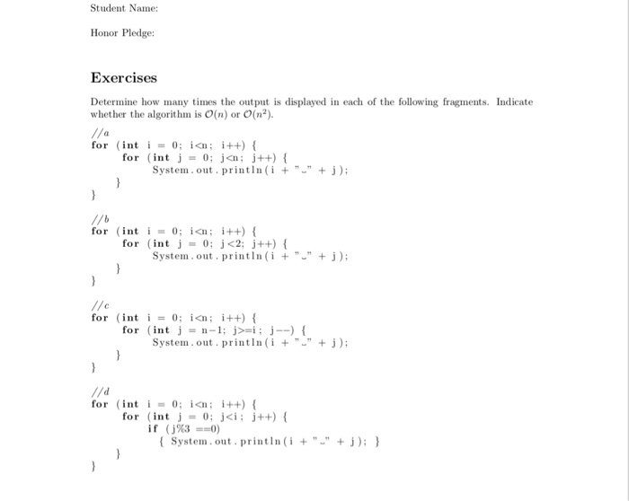 Solved Student Name Honor Pledge: Exercises Determine how | Chegg.com