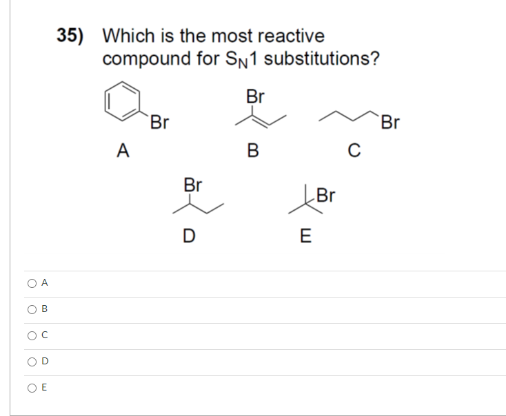 Solved 33) Which is the most reactive compound for Sn2 | Chegg.com