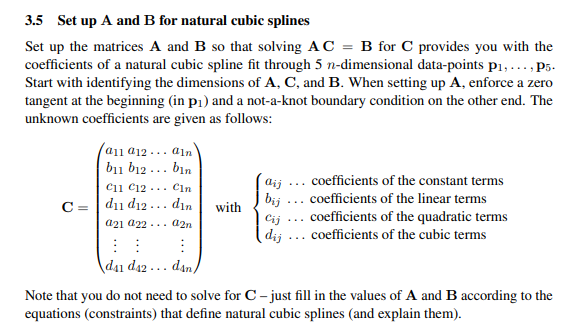3.5 Set up A and B for natural cubic splines Set up | Chegg.com