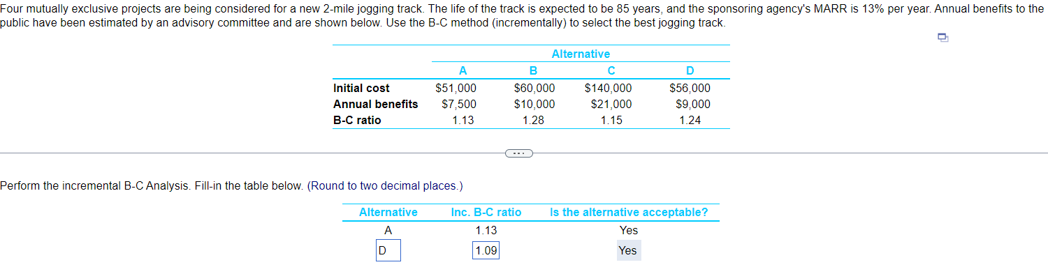 Solved Perform the incremental B-C Analysis. Fill-in the | Chegg.com