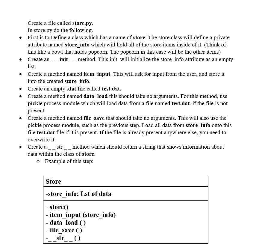Solved . Create a file called store.py. In store.py do the | Chegg.com