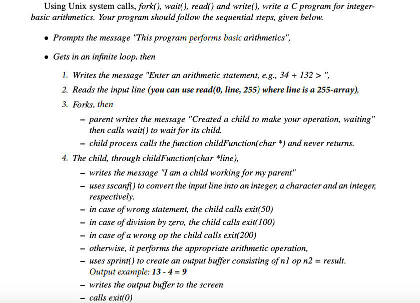 Solved Using Unix system calls, fork(), wait(), read() and | Chegg.com