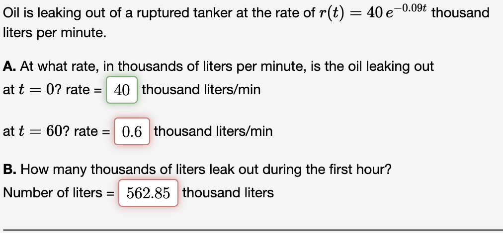 Solved Oil is leaking out of a ruptured tanker at the rate | Chegg.com