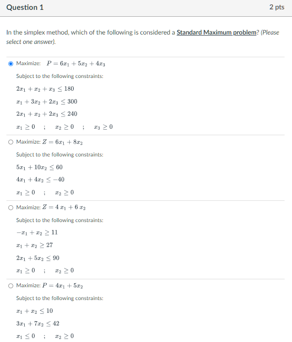 Solved In the simplex method, which of the following is | Chegg.com