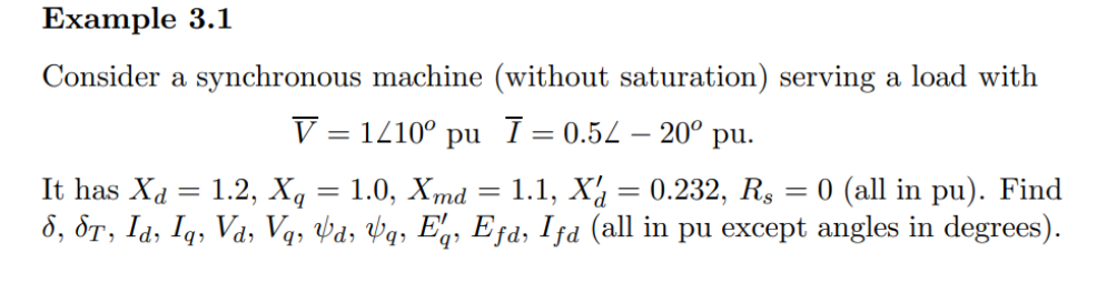 Solved Example 3.1Consider a synchronous machine (without | Chegg.com