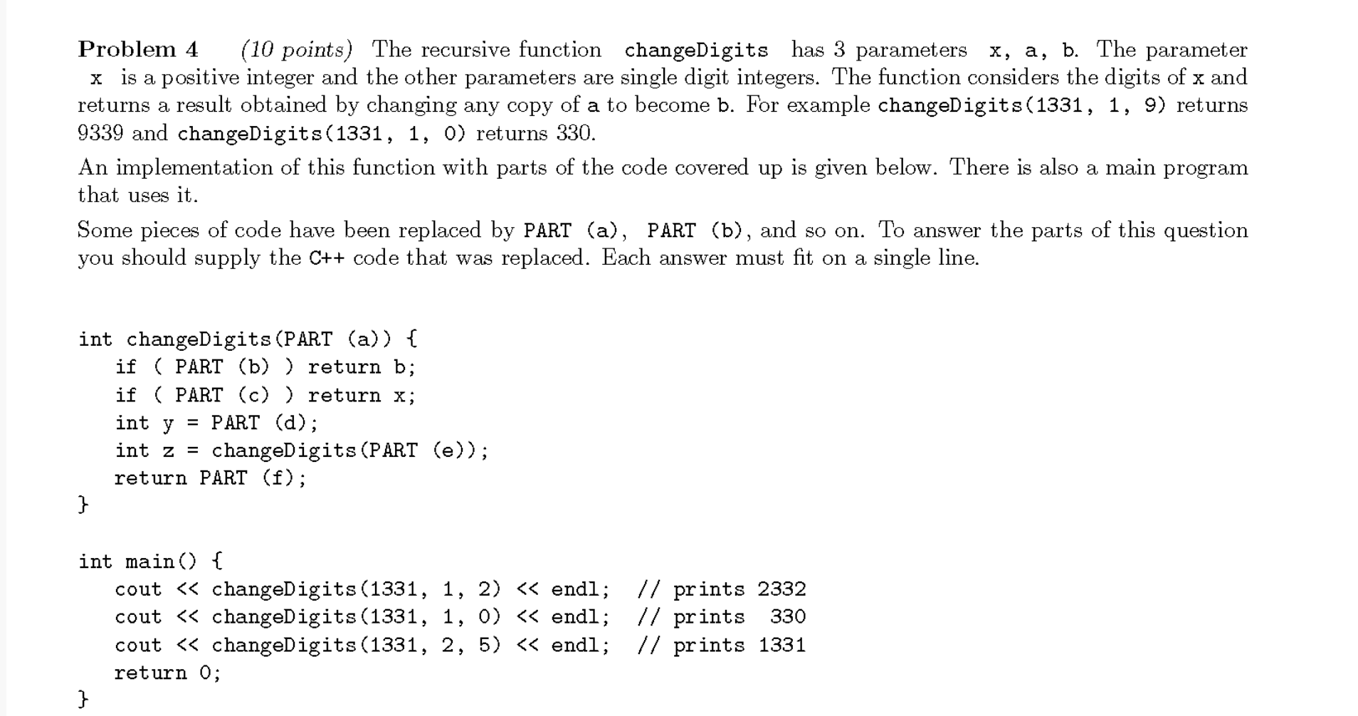 Solved Problem 4 (10 points) The recursive function | Chegg.com