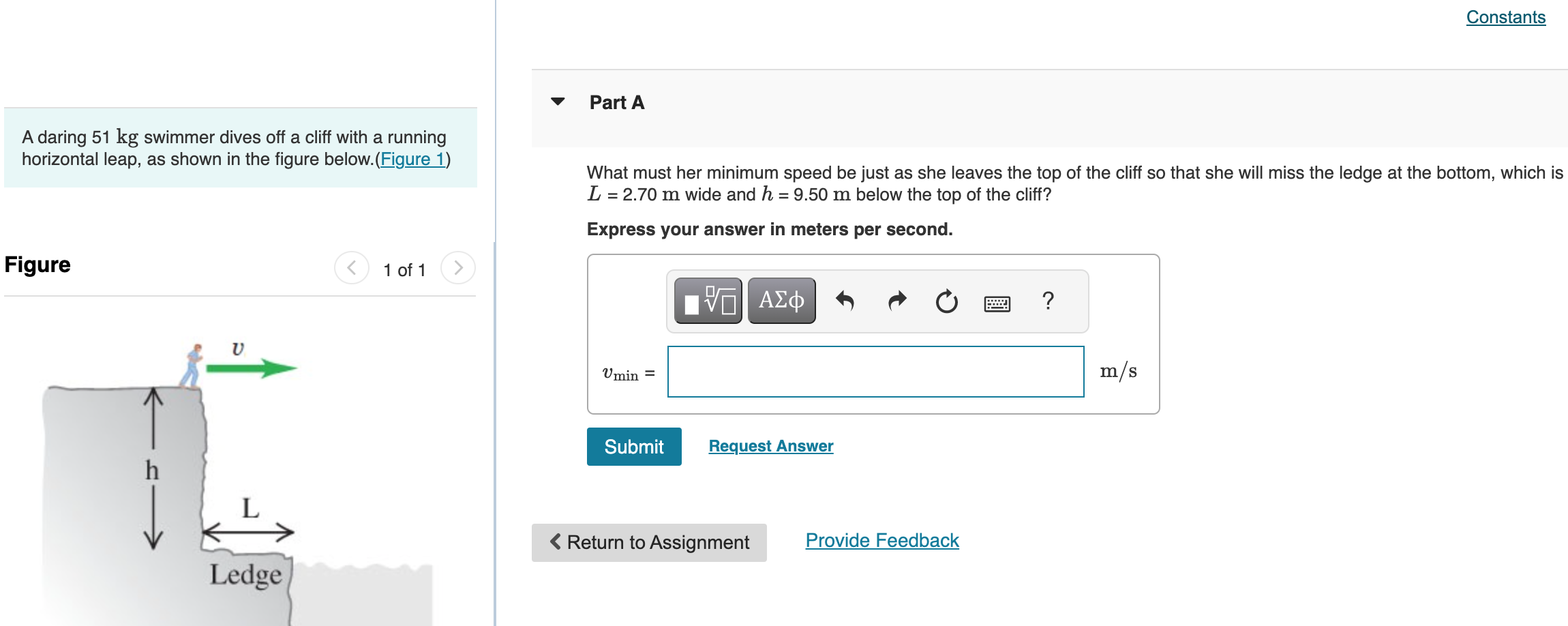 Solved A daring 51 kg swimmer dives off a cliff with a | Chegg.com