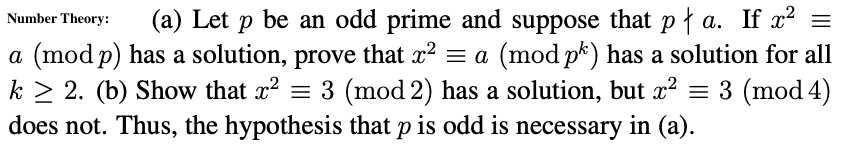 Solved Number Theory: (a) Let p be an odd prime and suppose | Chegg.com