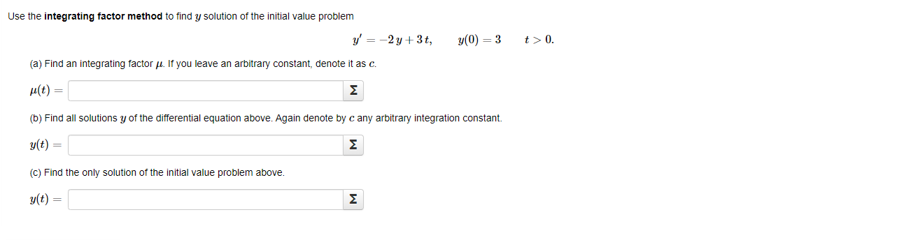 Solved Use the integrating factor method to find y solution | Chegg.com