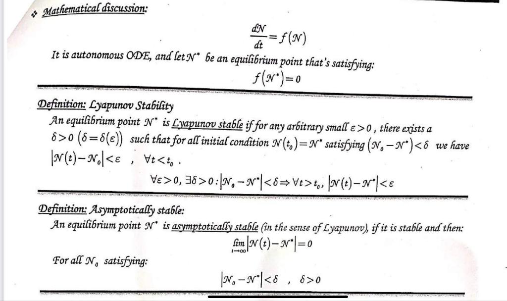 Solved dtdN=f(N) It is autonomous ODE, and let N∗ be an | Chegg.com