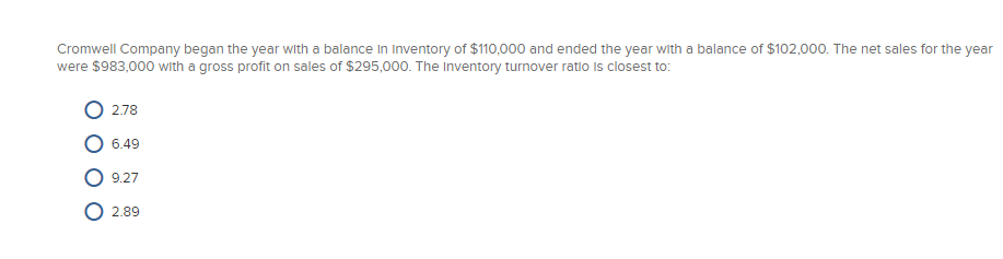 Solved Cromwell Company began the year with a balance in | Chegg.com