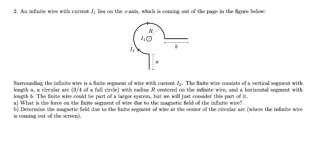 Solved 2. An infinite wire with current Iį lies on the | Chegg.com