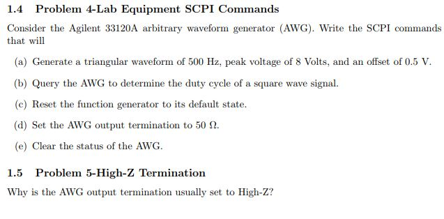1.4 Problem 4-Lab Equipment SCPI Commands Consider | Chegg.com