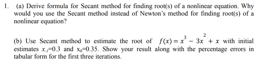 Solved (a) Derive formula for Secant method for finding | Chegg.com