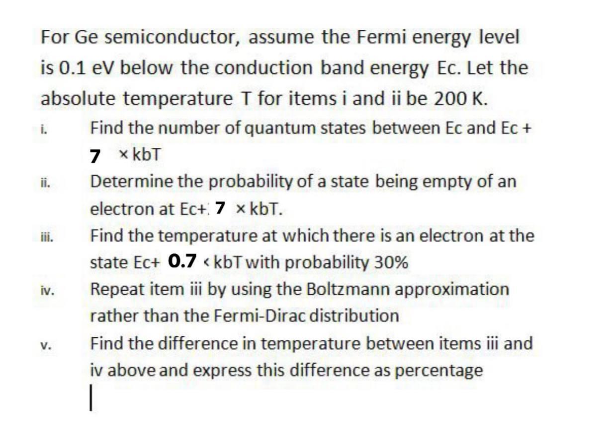 Solved ü. For Ge semiconductor, assume the Fermi energy | Chegg.com